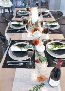 Black and White Rustic Modern Fall Table Setting - Taryn Whiteaker Designs