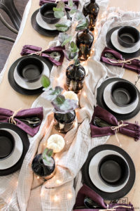 Black and White Rustic Modern Fall Table Setting - Taryn Whiteaker Designs
