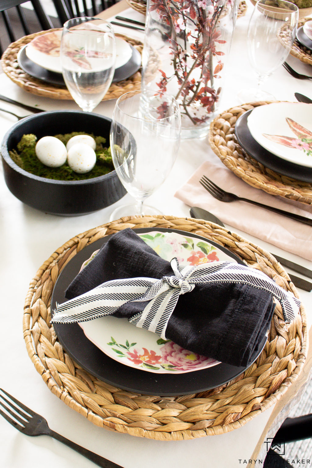 Black and Pink Easter Table Decor - Taryn Whiteaker Designs
