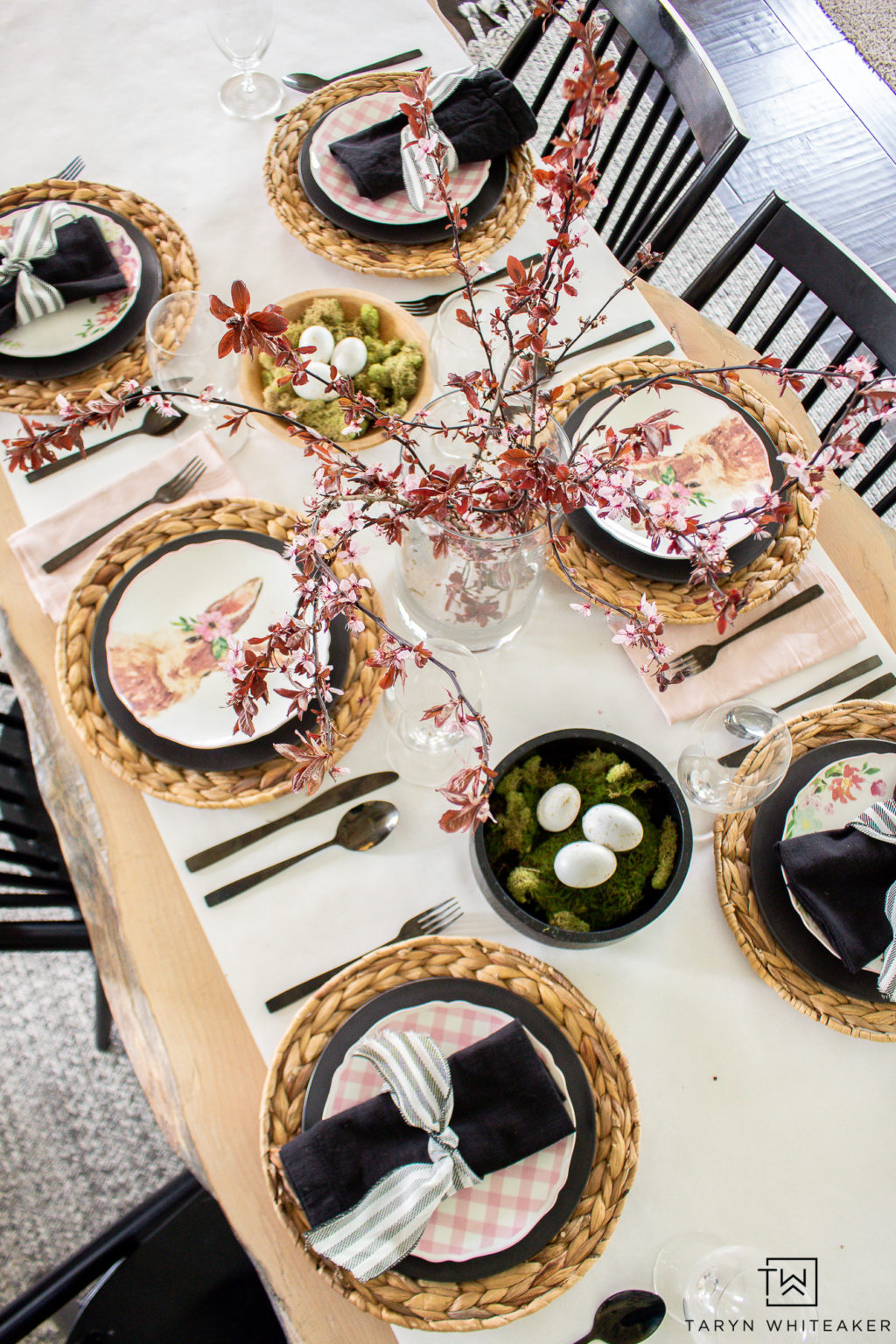Black and Pink Easter Table Decor - Taryn Whiteaker Designs
