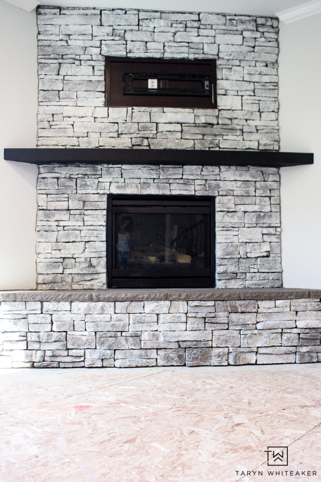 German Schmear Stone Fireplace - Taryn Whiteaker Designs