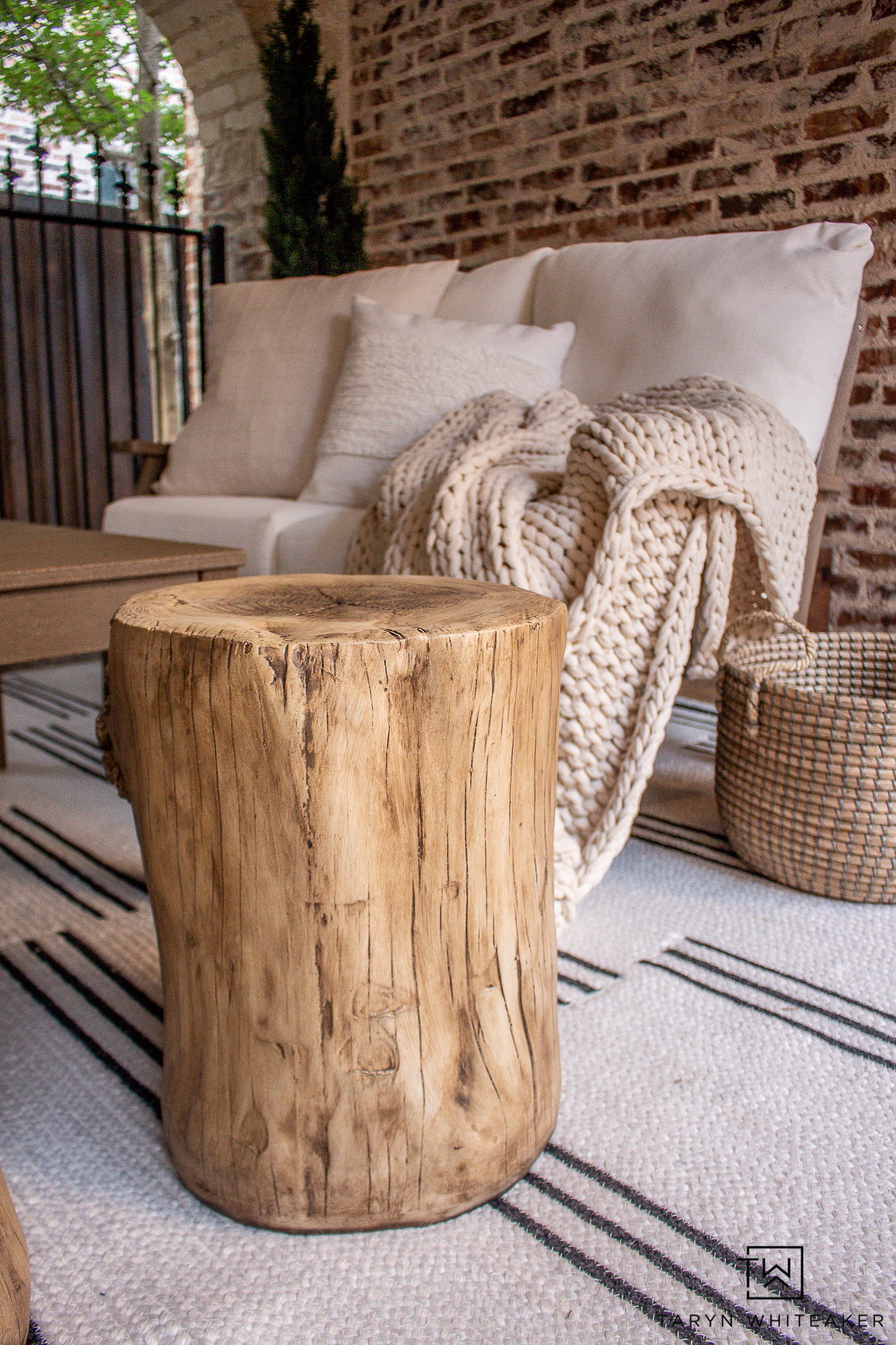 Modern European Outdoor Fireplace Seating Area - Taryn Whiteaker Designs