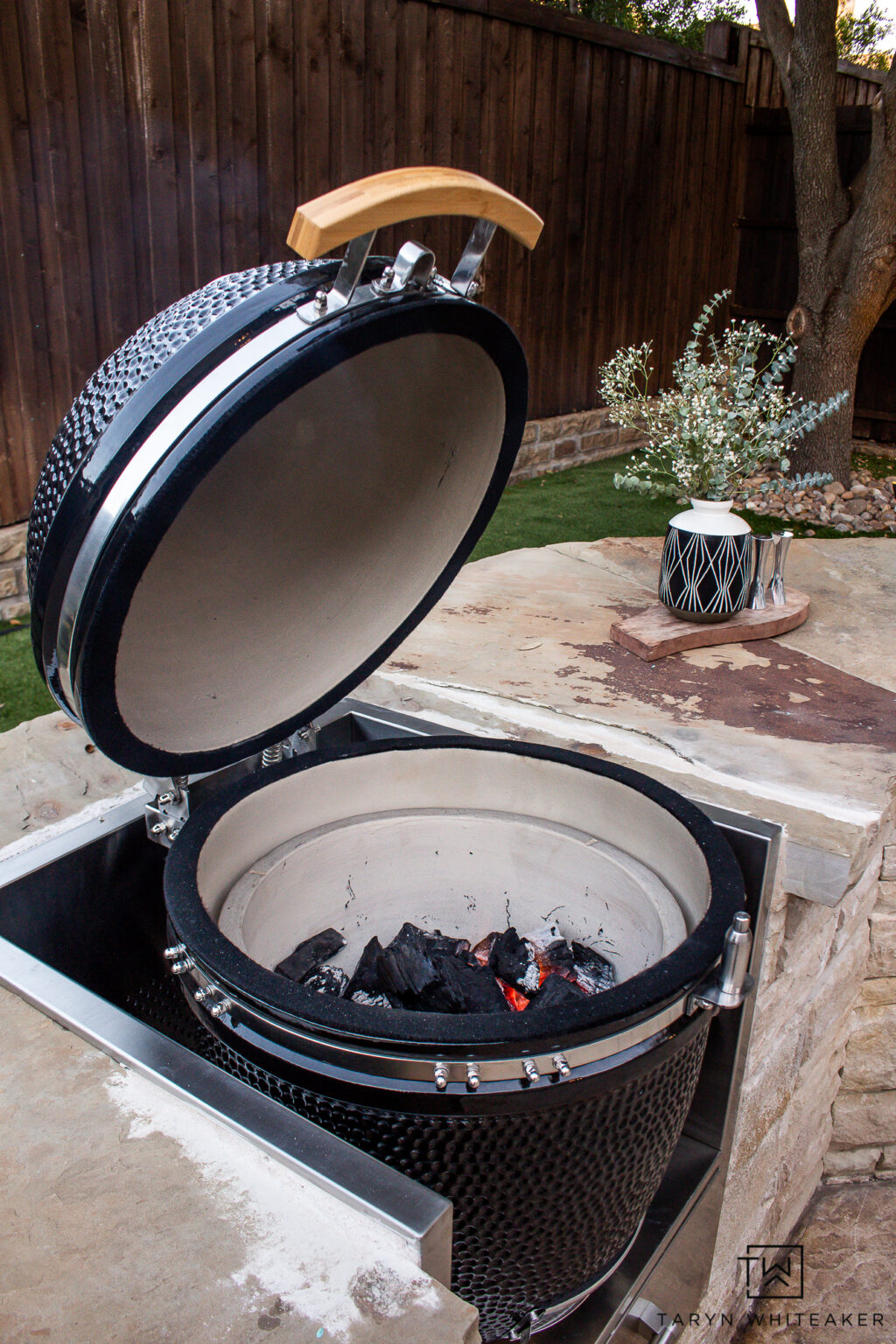 Stone Outdoor Kitchen Design - Taryn Whiteaker Designs